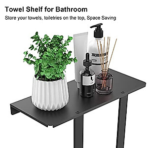 Towel Racks for Bathroom Wall Mounted, BETHOM Metal Square Tube Towel Rack with Shelf & 3 Hooks, Towel Storage Holders Wall for Rolled Bath Towel, Washcloths, Hand Towels, Black