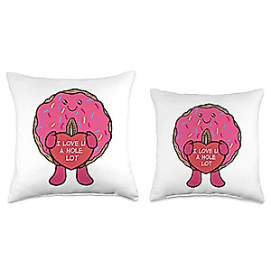 Punny Meme I Love You A Hole Lot Donut Throw Pillow, 16x16, Multicolor