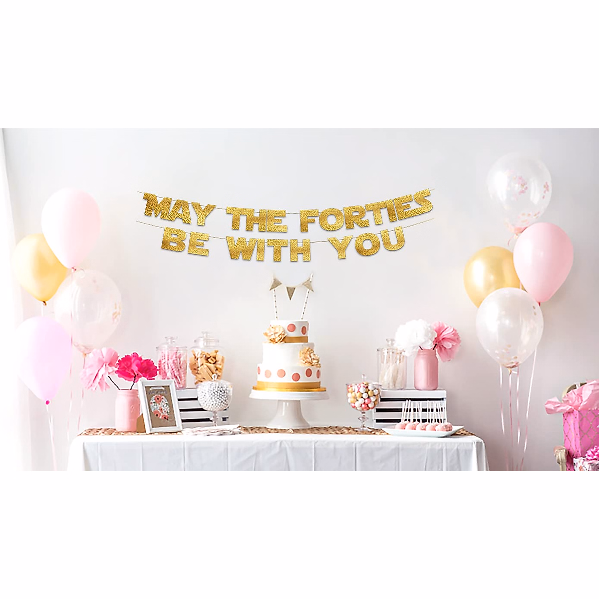 May The Forties Be With You - Happy 40th Birthday Party Glitter Banner - 40th Star Wars Birthday Party Decorations and Supplies - 40th Wedding Anniversary Decorations