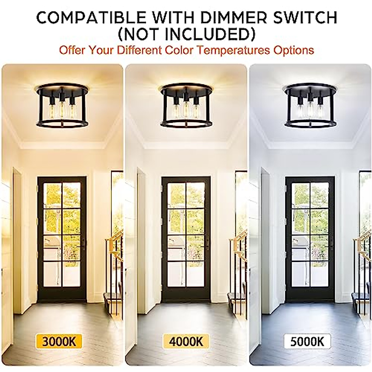 APOTO 3-Lights Semi Flush Mount Ceiling Light Fixture,Black Hallway Light Fixture,Industrial Light Fixture Ceiling Mount,Farmhouse Close to Ceiling Lamp for Entryway Kitchen,Bulb not Included, 2 Pack