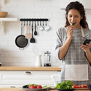 Utensil Holder, Kitchen Rail with 10 Hooks, Kitchen Pots Pans Organizer Hanger, Wall Mounted Wrought Iron Hanging Utensil Holder Rack with Black 17 Inch for Coffee Mug Rack Cup Hanging Kitchen Black, Set of 2