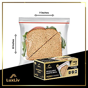 100 x LuxLiv ® Plastic Sandwich Bags & Pen – Premium Zip Food Bags – Lunch Bags Ziplock Bags Closure – 100 Snack Bags – 7 x 8-inch Freezer Bags – Non-BPA Plastic – Reusable Bags