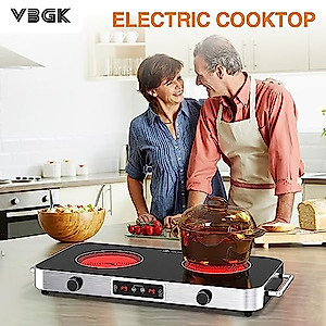 VBGK Electric Cooktop, 120V Induction Cooktop with 2 Burners, Electric Stove Top with Knob Control, 2200W Countertop Burners 9 Power Levels, Child Safety Lock and 99 MinTimer