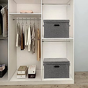 FYY Storage Bins with Lids, 2 Pack Collapsible Linen Fabric Storage Box Closet Organizer Baskets Containers Cube with Handle for Home Bedroom Office Nursery (14.6 x 10.6 x 10.2) Grey