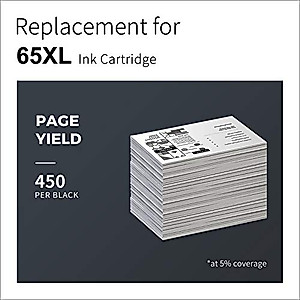LemeroUtrust 65XL Black Remanufactured Ink Cartridge Replacement for HP 65 65XL use with HP Envy 5055 5052 5010 DeskJet 2652 2622 2655 3752 3720 AMP 100 120 (Black, 2-Pack)