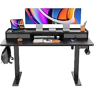 Ergear Electric Standing Desk Adjustable Height with 2 Drawers, 55 x 28 Inches Sit Stand Up Desk with Storage Shelf, 3 Memory Presets, for Home Office