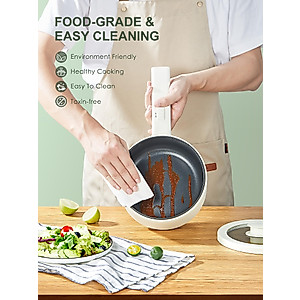 Hot Pot Electric With Steamer, 1.6L Ramen Cooker Non-Stick Sauté Pan for Steak, Egg, Fried Rice, Ramen, Oatmeal, Soup, Portable Personal Perfect Suit Dorm Room and Apartment (White)