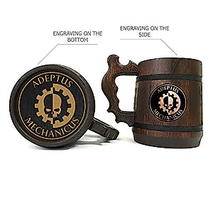Adeptus Mechanicus Wooden Beer Mug, 40k Engraved Beer Stein, Custom Beer Gift for Gamer, Handmade Wooden Tankard