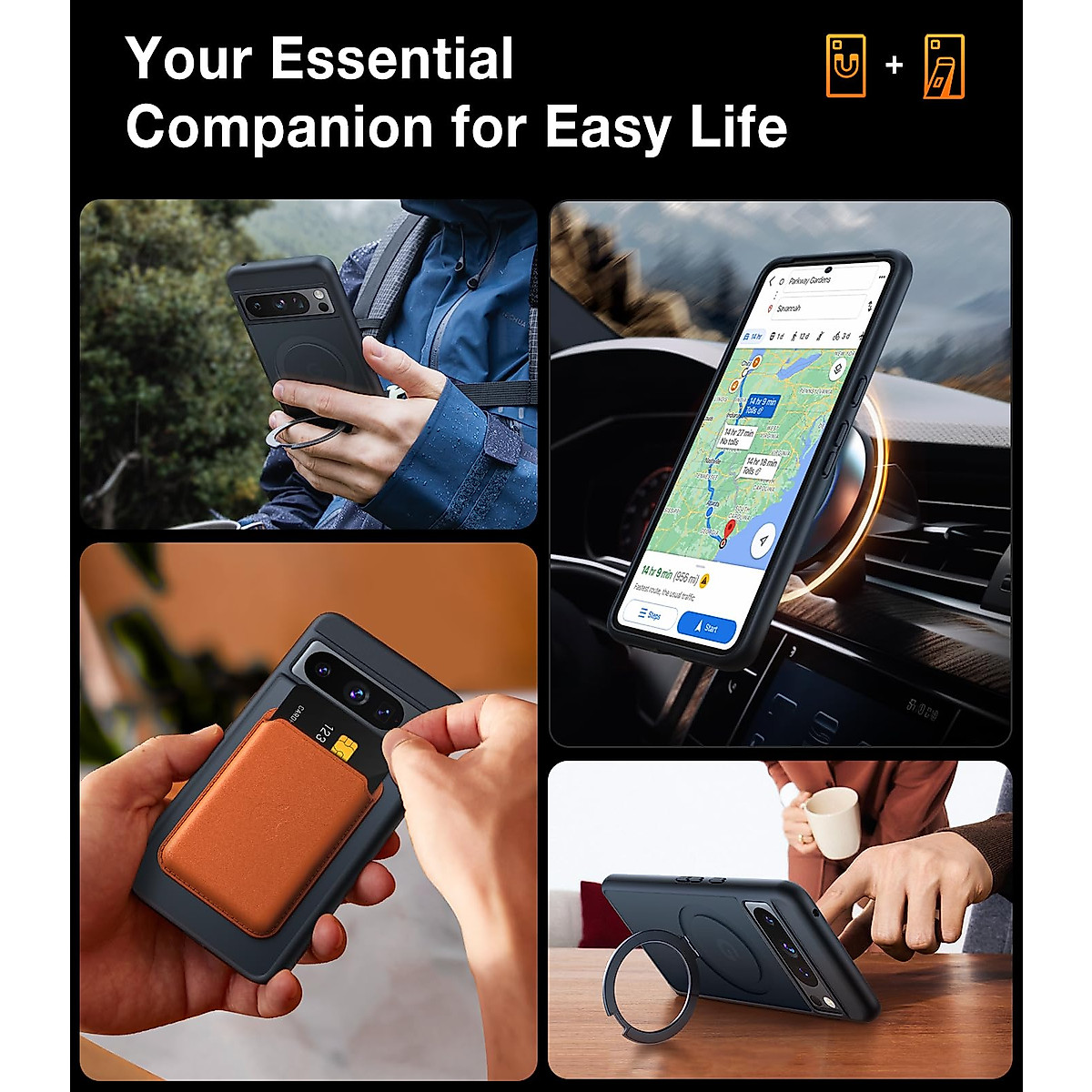 TORRAS Magnetic Shockproof for Google Pixel 8 Pro Case with Stand [Fit for MagSafe] [12FT Military Drop Protection] Sturdy Kickstand Protective Durable Slim Pixel 8 Pro Phone Case, Ostand, Black