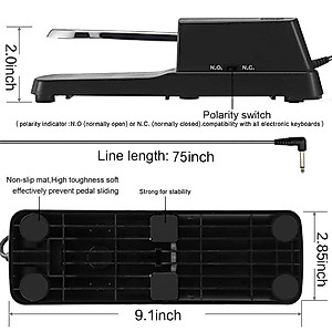 Soraco Sustain Pedal Universal for Yamaha Casio Roland Korg Behringer Moog Piano Midi Electronic keyboards Style with Polarity Switch, 1/4'' Input Plug