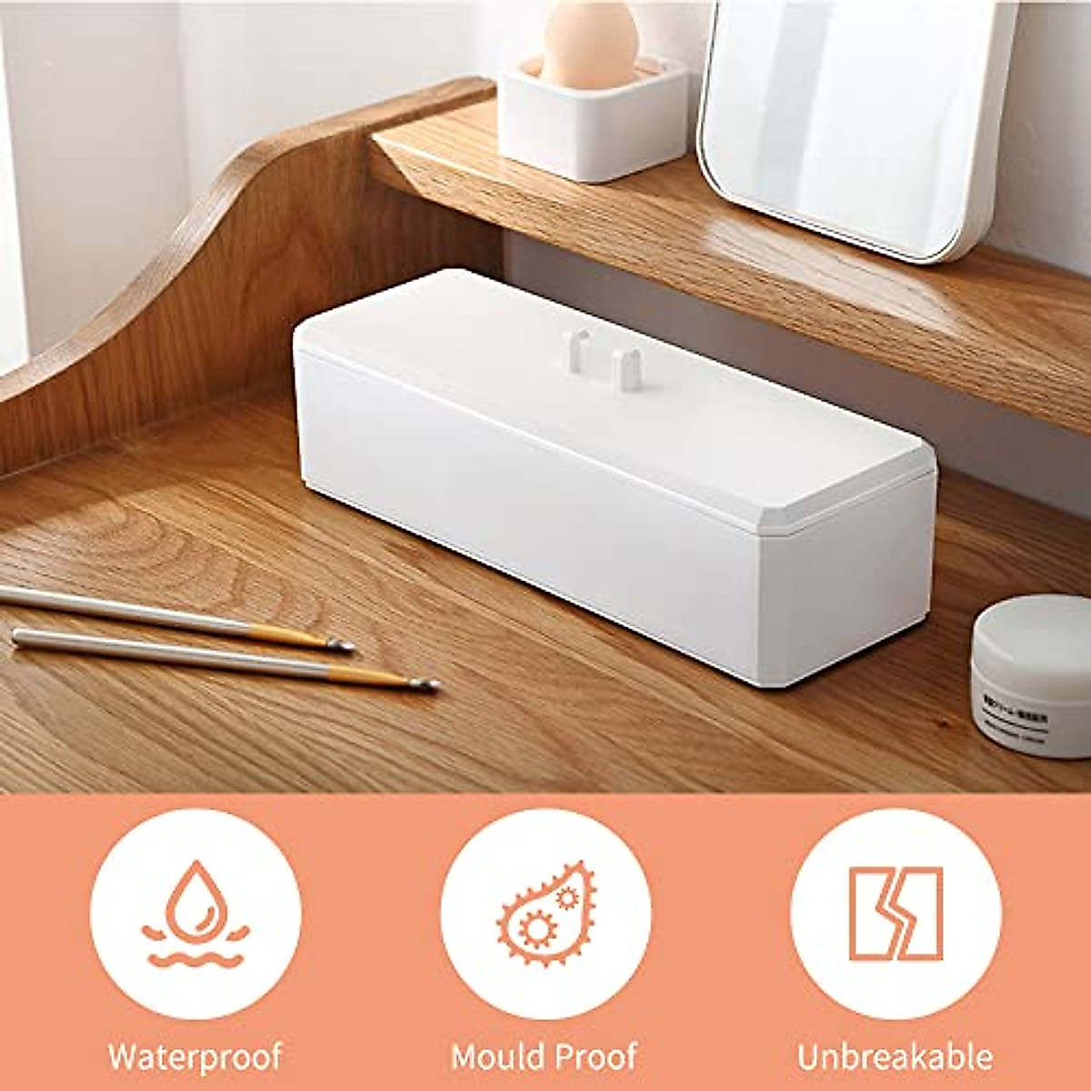 Ezebesta 3 Divider Organizer for Cotton Swab Ball Qtip Cotton Pads Holder Plastic Container Dispenser Box with Lid for Bathroom Storage (White)