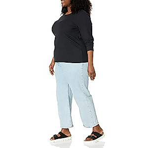 Amazon Essentials Women's Slim-Fit Long Sleeve Rib Knit Crew Neck Top (Available in Plus Size), Pack of 2, Black, X-Large