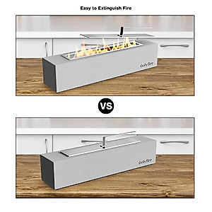 Onlyfire Tabletop Fire Pit with Extinguisher & Wool Wick, 18” Smokeless Portable Fireplace Clean Burning, Concrete Fireplace for Indoor & Outdoor, S’More Maker, Home Decor Gift, Rectangular, White