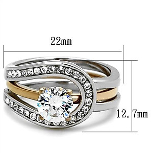 Nationalonlinediscounts Stainless Steel Rose Gold IP 2 Piece Horseshoe Wedding Engagement Ring Set with Round CZ Zirconia Size 5,6,7,8,9 & 10 (7)