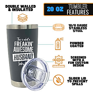 Brooke & Jess Designs Funny Tumbler Gift Set for Husband and Wife - Awesome Wife Cup Husband Tumbler Coffee Mug - Great Travel Cup Gifts for Husbands and Wives, Birthday Presents for Her, Him
