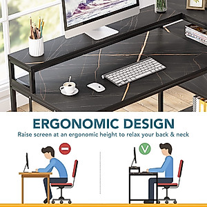 Tribesigns 53 Inch Reversible L Shaped Desk with Storage Shelf, Modern Black Marble Corner Desk with Shelves and Monitor Stand, Gaming Desk for Home Office （53" D x 41" W）