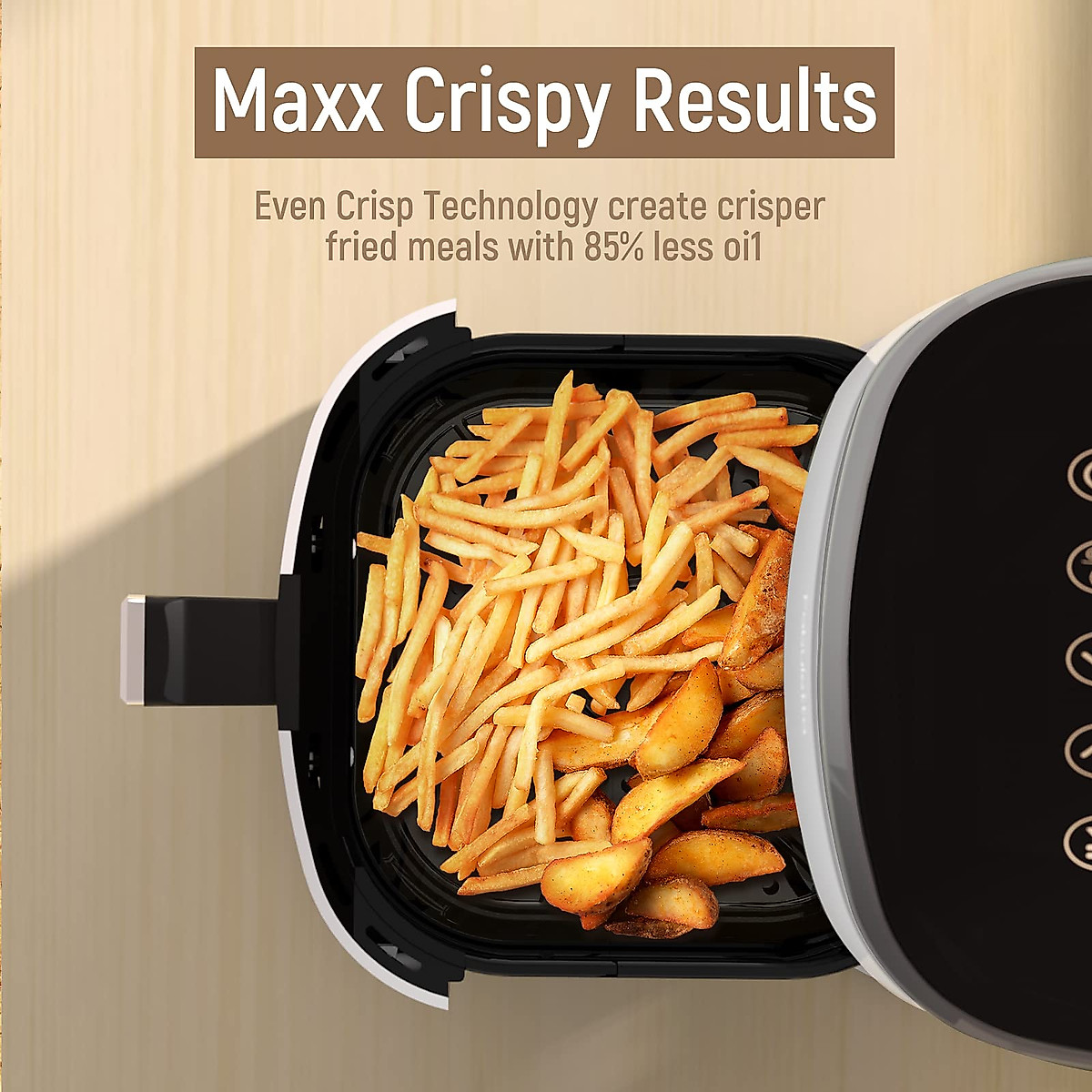 White Air Fryers 4 Qt, Fabuletta 1550W 9 Preset Cookings Air Fryer Oilless Cooker, Shake Reminder, 450°F freidora de aire,Tempered Glass Display, Dishwasher-Safe & Nonstick, Fit for 2-4 People