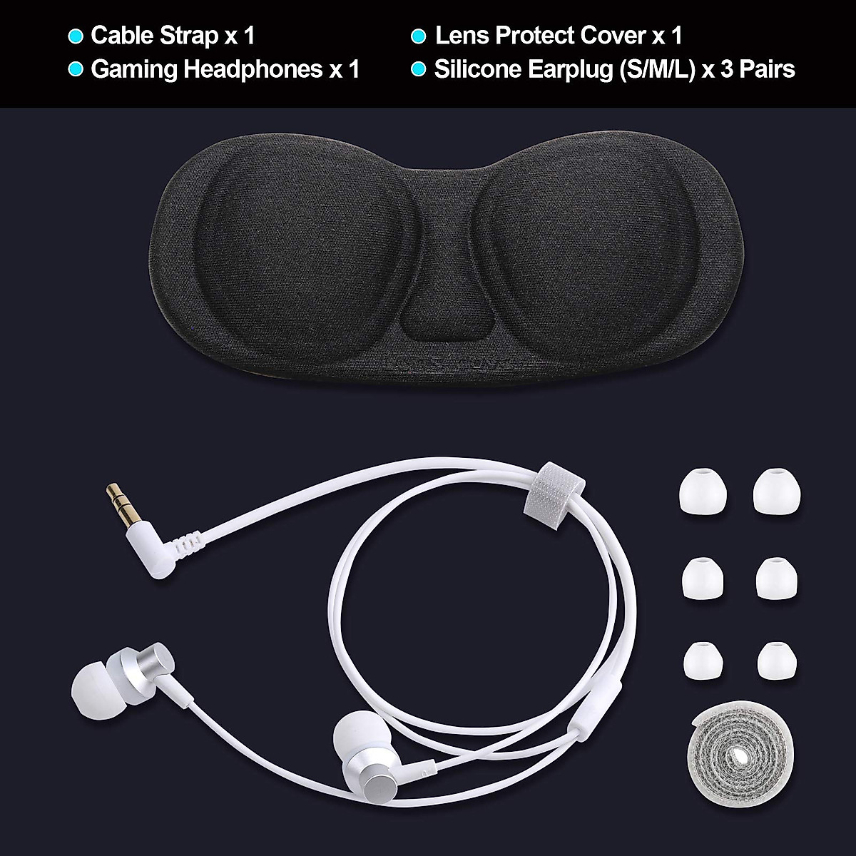 NexiGo Lens Protect Cover and Earphones for Oculus Quest 2, Washable and Anti-Scratch Lens Protector, 3D Surrounding Sound Earphones with Custom-Length Short Cable (Upgraded Model)