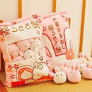 SHDZKJ Cute Bag of Cherry Blossom Bunnies Plush Toy Soft Throw Pillow Stuffed Animal Toys Creative Gifts Room Decor…