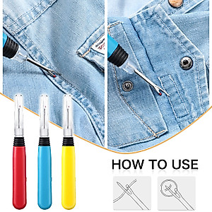 3 Pieces Seam Ripper Tools with Light, Stitch Removal Tool Sewing Thread Remover Cutter Stitch Opener LED Light Seam Ripper Sewing Tools for Sewing Crafting Removing Threads, 3 Colors