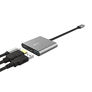 Trust Dalyx 3-in-1 Multiport USB-C Adapter, USB-C PD Port, USB, HDMI, HDR and HDMI 1.4 (4K 30Hz), 5 Gbps USB 3.2 Gen 1, MacBook, PC, Laptop, Chromebook