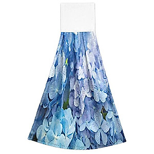 xigua Blue Hydrangea Kitchen Towels Set of 2, Hanging Hand Towels with Loop Soft Absorbent Durable for Bathroom Kitchen Decor