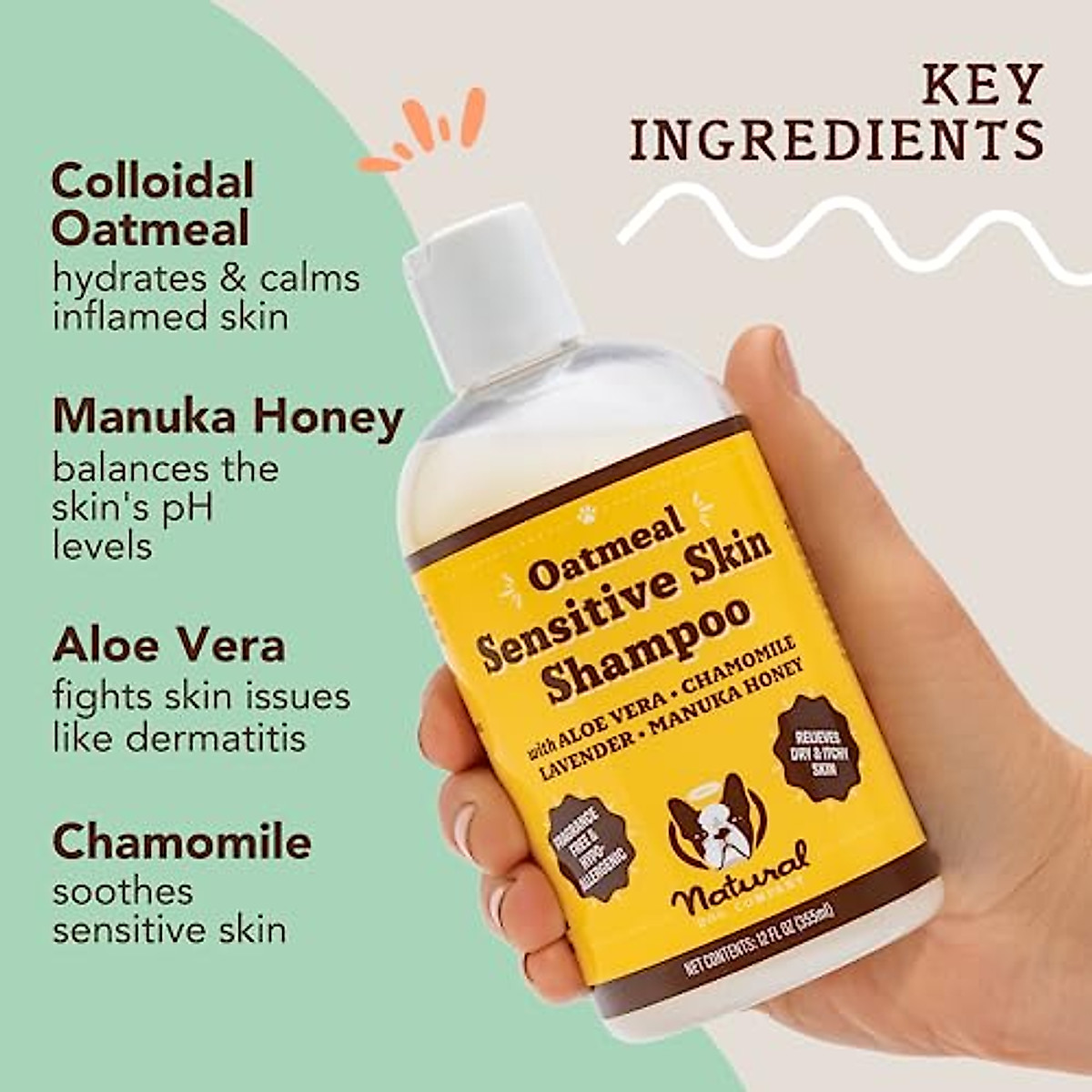 Natural [Dog] Company Oatmeal Sensitive Skin Shampoo, 12 oz., Dandruff Shampoo, Hypoallergenic, Plant Based Ingredients, Bathing Supplies, Itchy [Skin] relief for [Dog]s