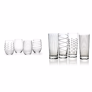 Mikasa Cheers Stemless Wine Glasses (Set of 4) and Highball Glasses (Set of 4), Clear