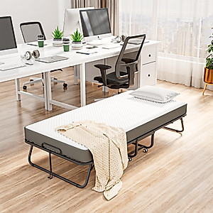 Greenvelly Folding Bed with Mattress, 75" x 38" Roll Away Beds for Adults,Metal Frame Fold Up Beds with Memory Foam Mattress,Guest Bed