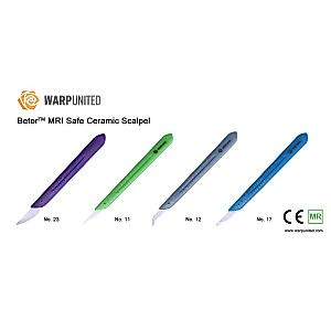 4-Pack Betor Ceramic Scalpel Knife No. 11, 12, 17, 23 MRI Safe with Safety Cap Non-Ferrous