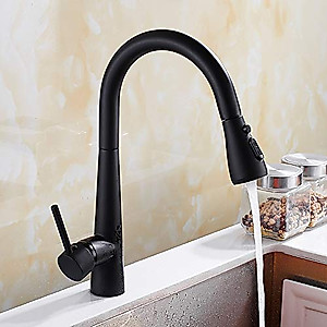 Kitchen Sink Faucet for Bar Farmhouse Commercial, Pull Out Kitchen Tap, Single Handle Kitchen Faucet Mixer, Single Hole 360 Rotate Copper Chrome/Black Swivel Sink Mixer Tap (Color : Black)
