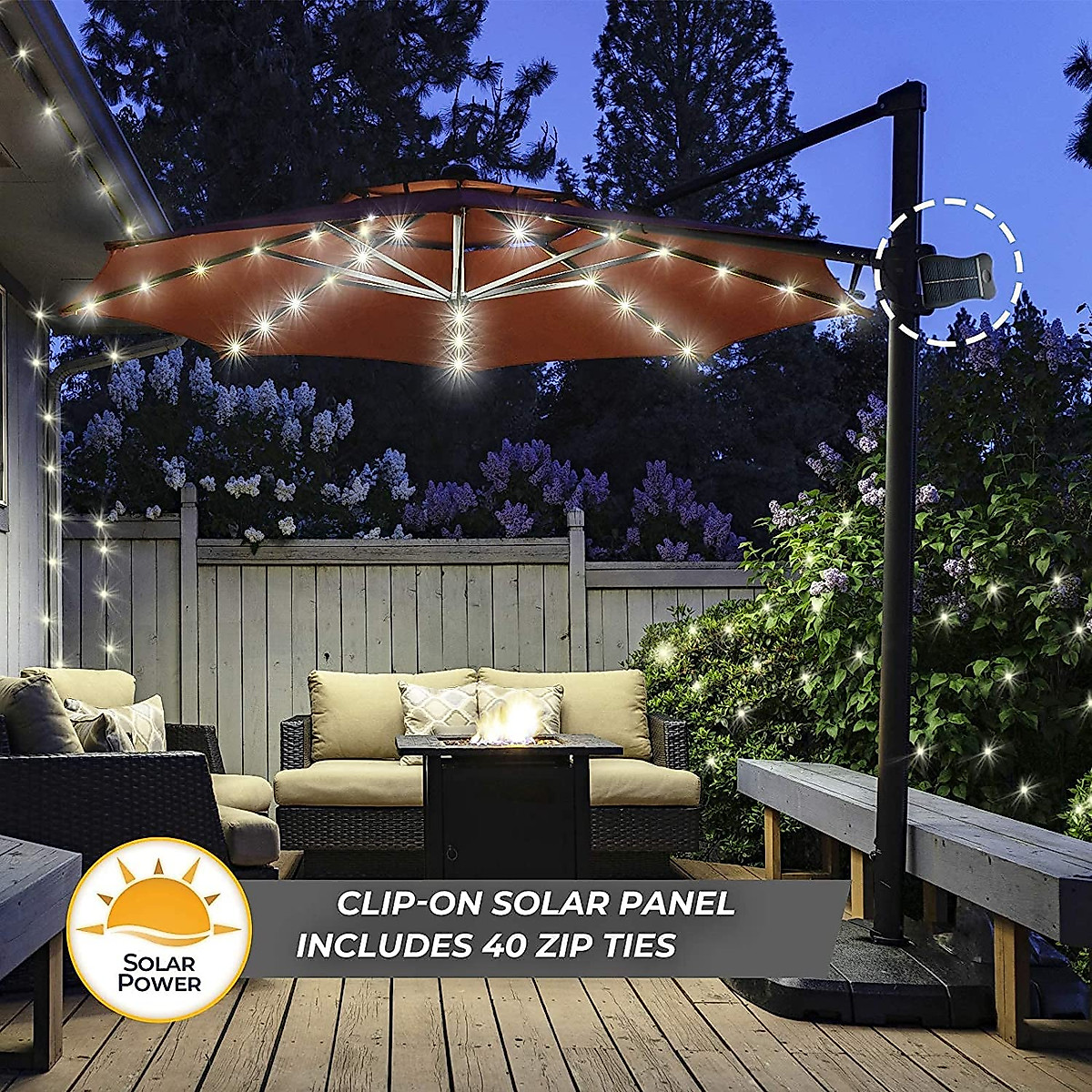 VOOKRY Solar Umbrella Lights Outdoor, Waterproof Solar Powered Patio Umbrella Lights Cordless 8 Modes LED Umbrella Patio Lights for Beach Tent Camping Garden Party Decoration(Warm White)