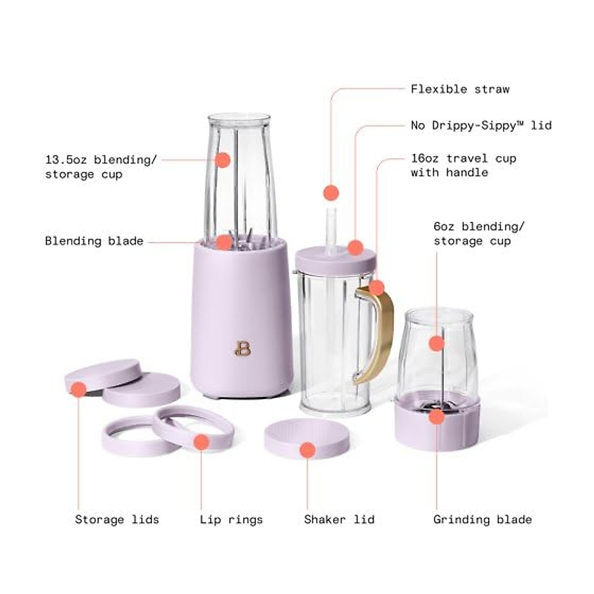 Beautiful Personal Blender Set with 12 Pieces, 240 W, (Lavender) by Drew Barrymore