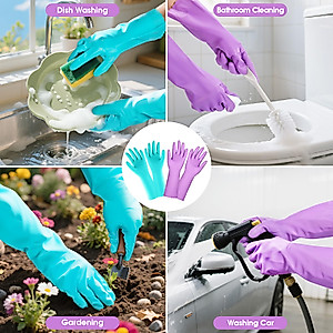 Elgood Reusable Dishwashing Cleaning Gloves with Latex free, Cotton lining ,Kitchen Gloves 2 Pairs,Purple+blue, Medium