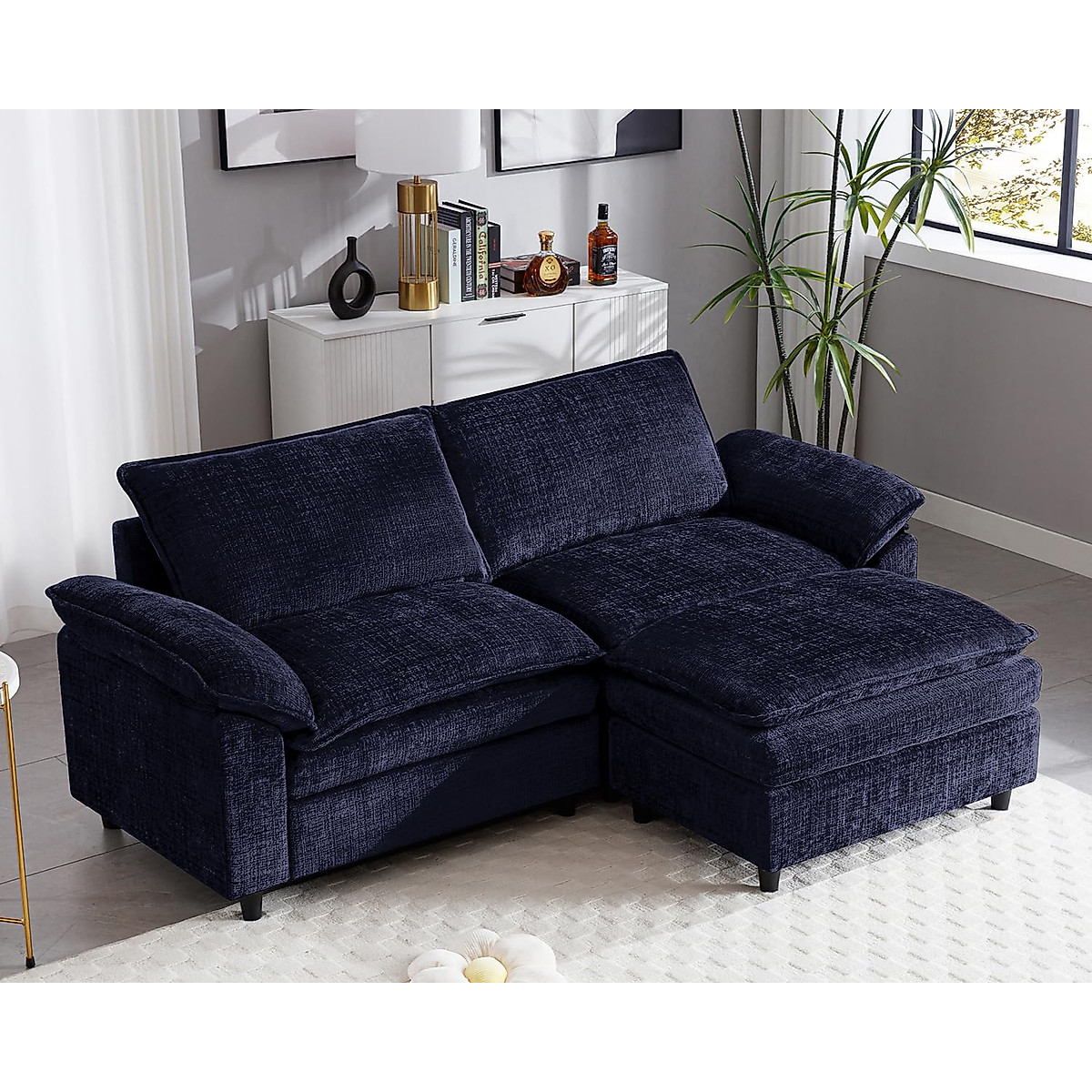 Suheww Cloud Sofa sectional Modular Loveseat Sofa couches, 86.6" Modern 2-Seat Convertible Loveseat Sofa with Ottoman, Comfy L-Shaped Extra Deep Seat Sofa Couch for Living Room Apartment（Blue