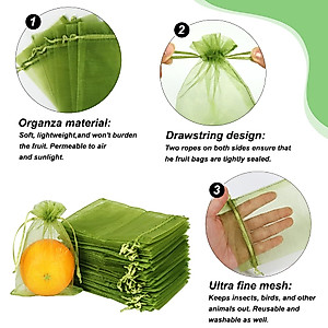 JOINDO 100 Pcs Fruit Protection Bags, 4''×6''Fruit Netting Bags for Fruit Trees, Green Fruit Cover Mesh Bag with Drawstring Netting Barrier Bags for Plant Fruit Flower and Vegetables