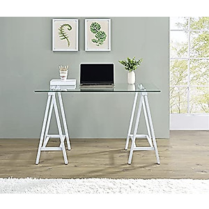 OSP Home Furnishings Middleton 47 Inch Desk with Clear Beveled Glass Top, White Base