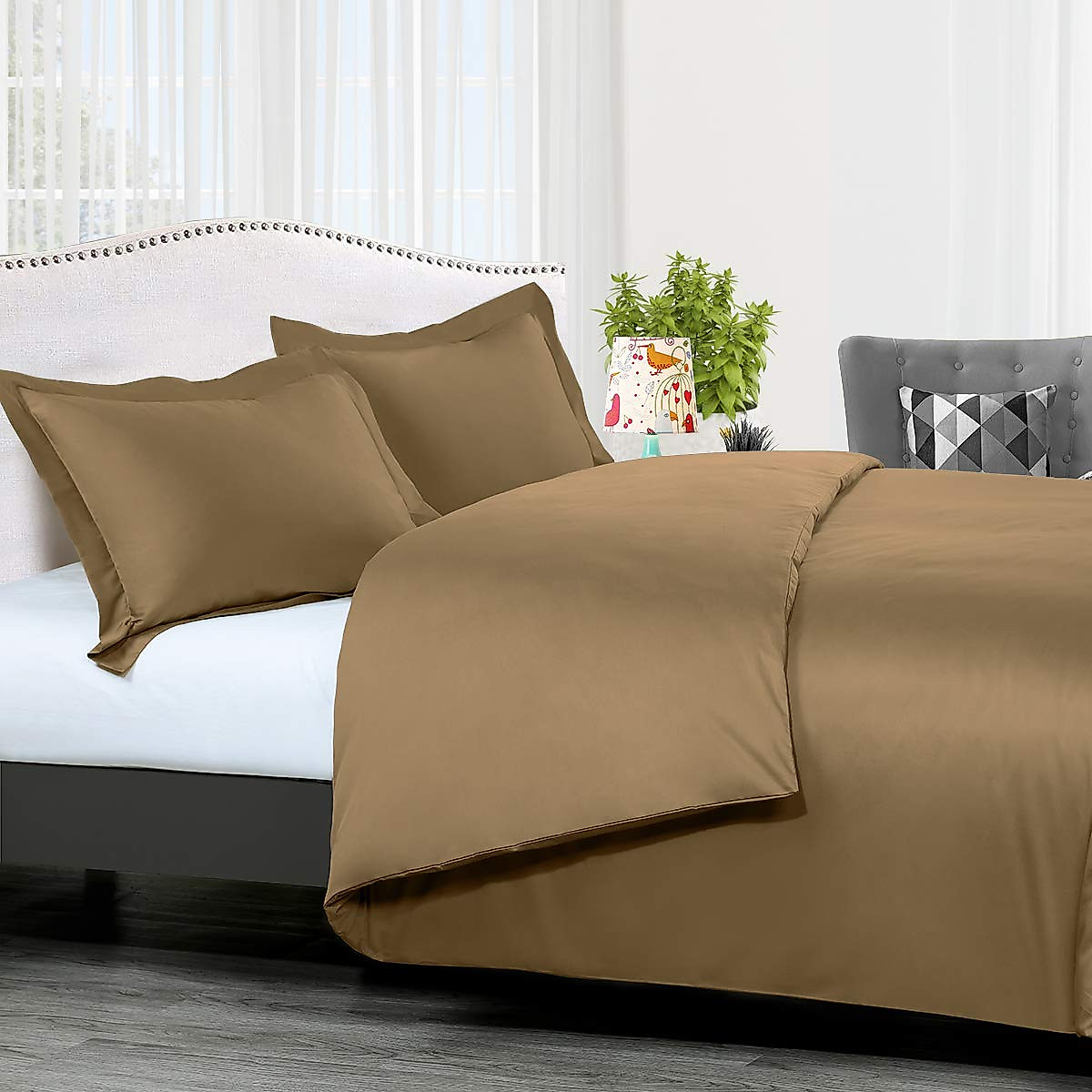 Royal Tradition Solid 300-Thread-Count, 100-Percent Cotton King/California King, 3PC Duvet Cover Set with Buttons Enclosure, Taupe