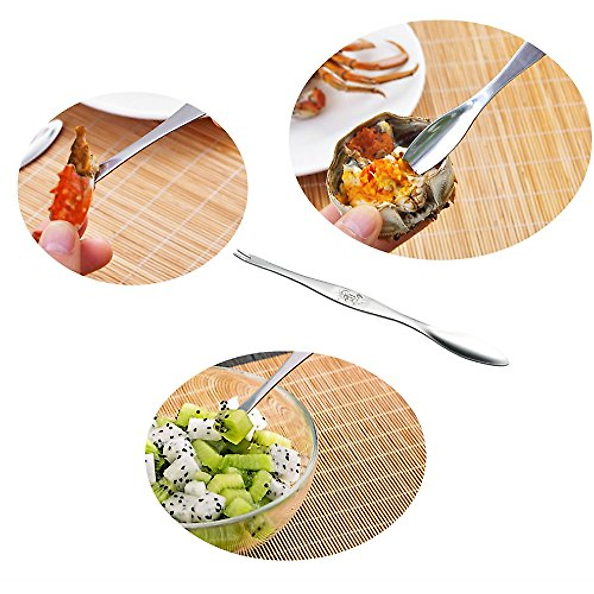 AKOAK 2 Pcs Seafood Tools,Double Headed 304 Stainless Steel Fork and Spoon for Crab and Lobster