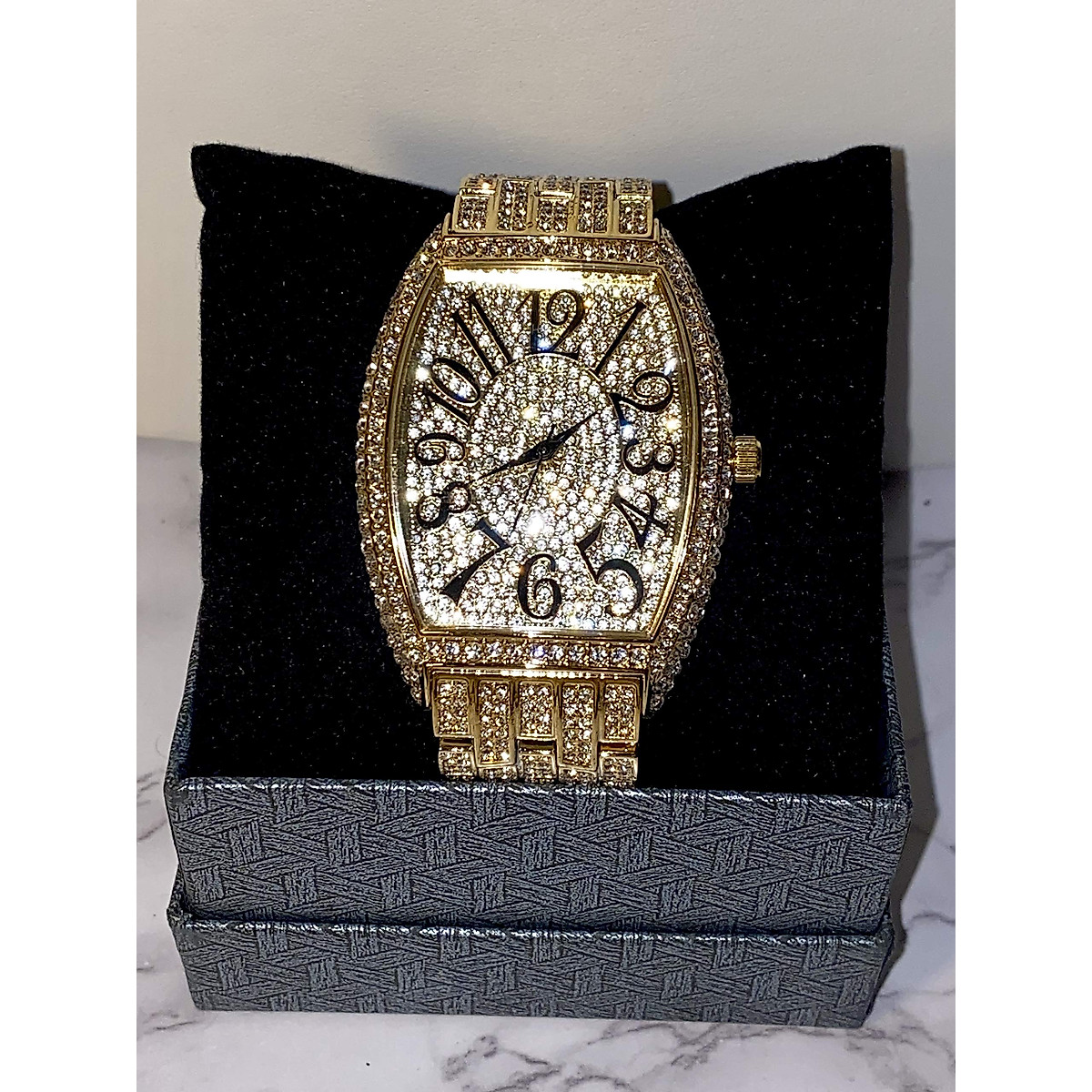 Men's Wrist Watch Band Luxury CZ Diamond Iced Out Watch Gold Numeric Rectangle Square Dial Watch For Men Women Hip Hop Rapper Choice, Men Watch, Mens Jewelry, Iced Watch Custom Fit, Bust Down Watch