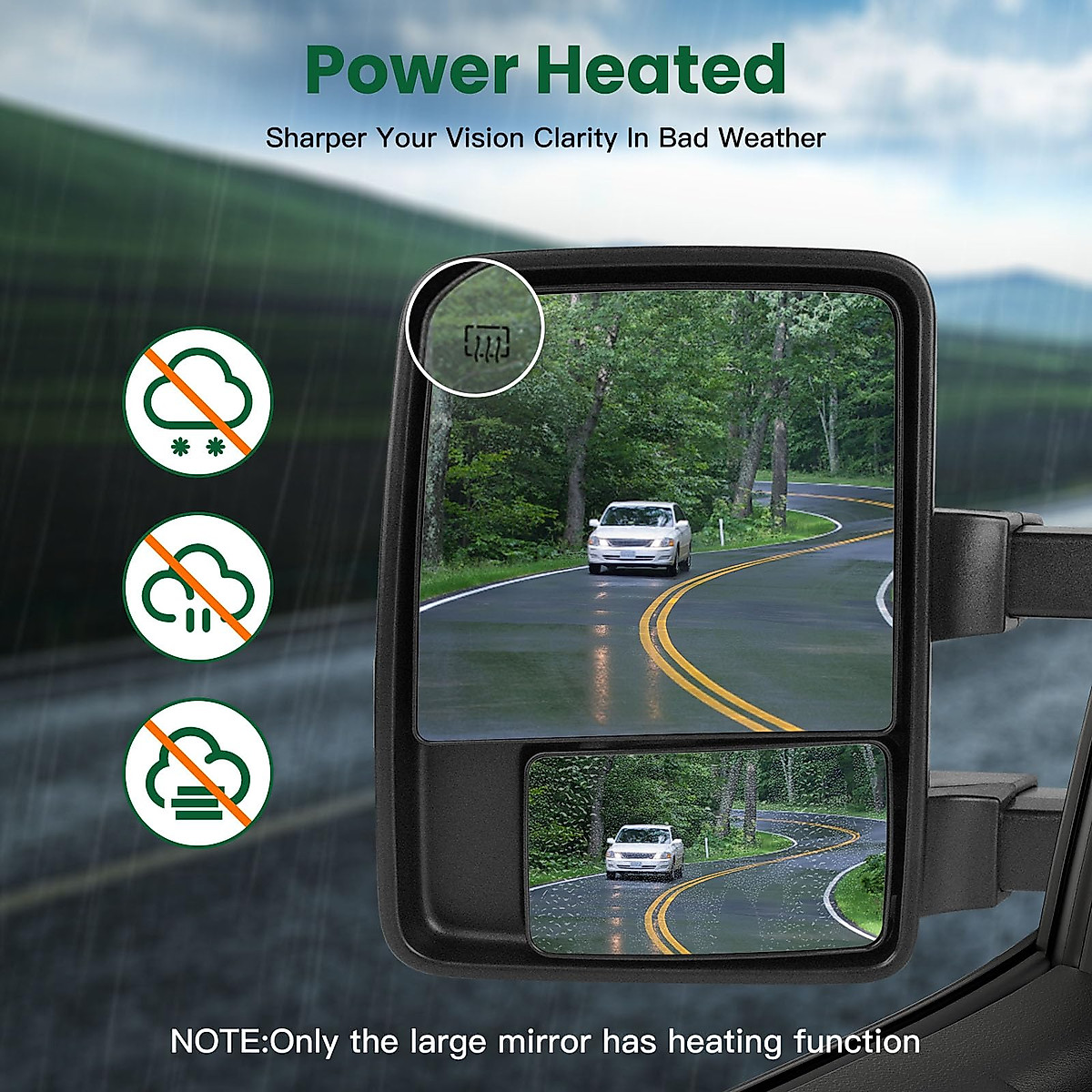 SCITOO Towing Mirrors fit for Ford Mirrors fit for Ford for F250 for F350 for F450 for F550 Super Duty 2003-2007 Signal Power Controlling Heated Convex Glass Manual Folding Telescoping (Pair)