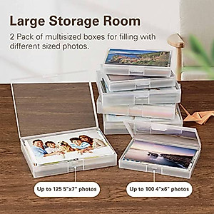 Barhon Photo Storage Boxes Set - 8 Pack 4x6 and 8 Pack 5x7, Photos Case Containers with Lightproof Zipper Cloth Bags, Multi-Sized Seed Organizer with Handle for Stickers Craft (Clear)