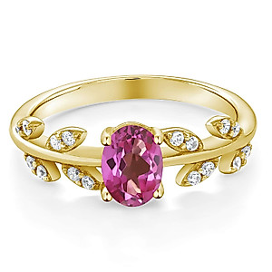 Gem Stone King 18K Yellow Gold Plated Silver 7X5MM Oval Gemstone Birthstone Twisted Olive Branch Leaf Vine Band Wedding Ring For Women | Available In Size 5, 6, 7, 8, 9