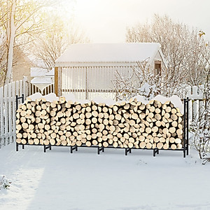 NANANARDOSO 8ft Outdoor Firewood Rack Holder for Fireplace Wood Storage, Adjustable Fire Log Stacker Stand, Heavy Duty Logs Stand Stacker Holder for Fireplace Metal Lumber Storage Carrier Organizer