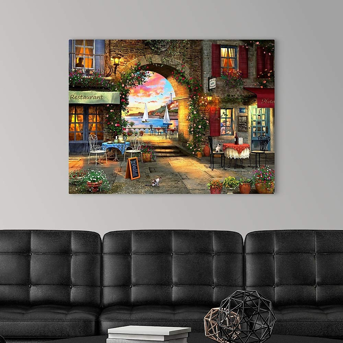 CANVAS ON DEMAND Mediterranean Evening Canvas Wall Art Print by Dominic Davison, Home Decor, Cat, Design Artwork, 40"x30"