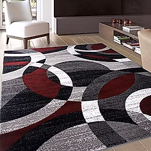 Rugshop Contemporary Abstract Circles Perfect for high Traffic Areas of Your Living Room,Bedroom,Home Office,Kitchen Easy Cleaning Area Rug 5'3" x 7'3" Red