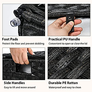 Giantex Laundry Hamper on Wheels, 3 Section 125L w/2 Liner Bags, Rattan Divided Laundry Sorter Clothes Basket w/Lid Handle for Bathroom (Black)