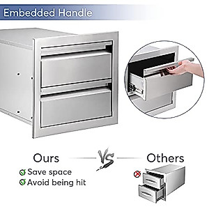Seeutek Outdoor Kitchen Drawers Stainless Steel, 14W x 14.4H x 23.2D Inch Flush Mount Double Drawers with Embedded Handle, BBQ Drawers for Outdoor Kitchens or BBQ Island Patio Grill Station