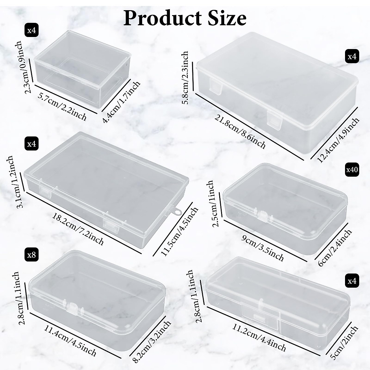 LANIAKEA 64PCS Mixed Sizes Plastic Storage Containers, Small Storage Containers with Lids, Empty Mini Small Storage Container Box for Small Items and Other Craft Projects, Clear