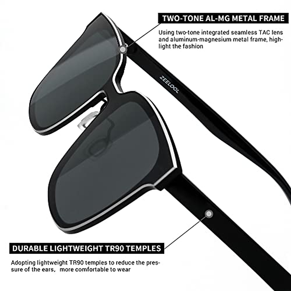 Zeelool Square Polarized Sunglasses for Women Men Aluminum Magnesium Frame Sun Glasses UV400 Protection Unisex Shades ZSM0064